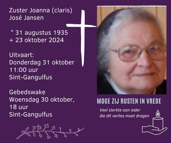 Zuster Claris Joanna (José Jansen) overleden - Truineer